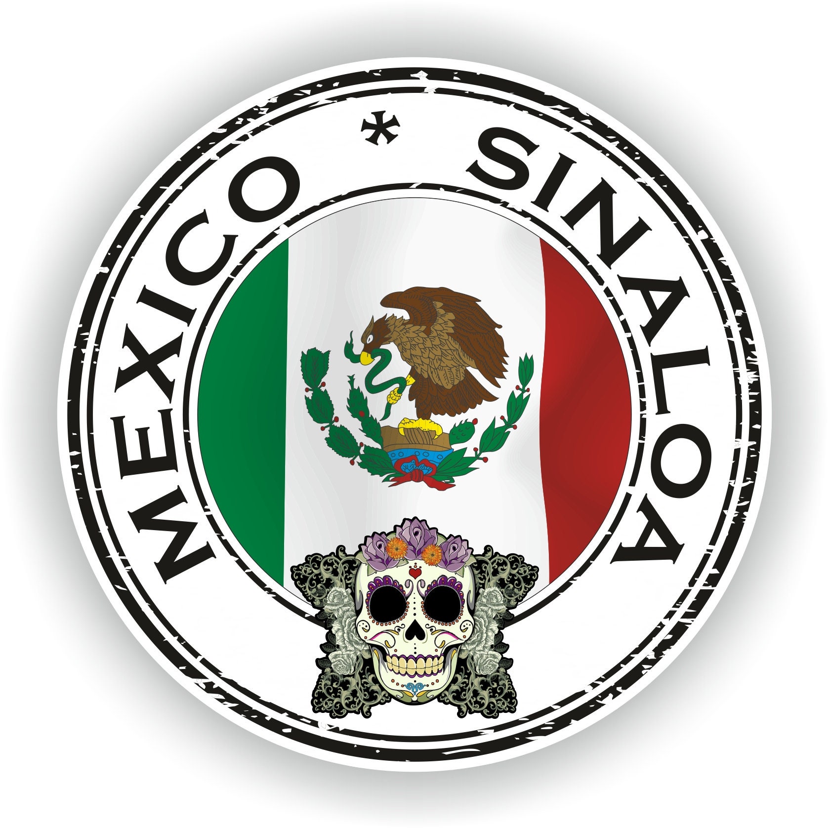 Sinaloa Mexico Seal Sticker Round Flag for Laptop Book Fridge Guitar ...