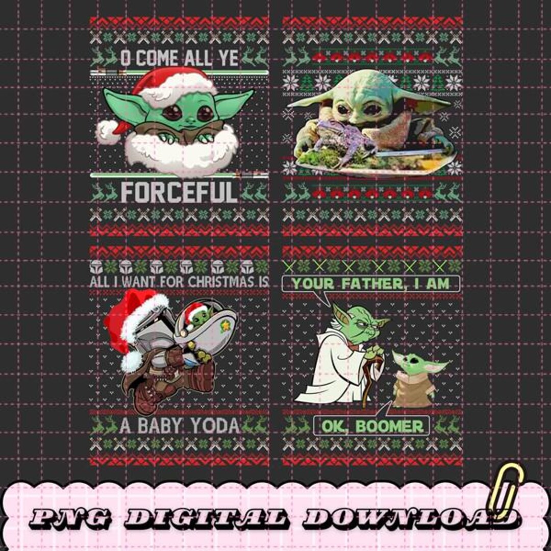 Christmas Baby Yoda Ugly PNG Bundles, Starwars Characters Christmas Png ...