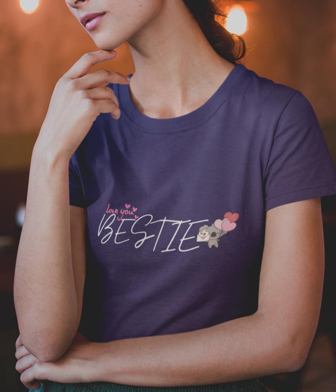 Bestie Script With Hearts T-shirt | Friendship Typography, Cute Flower ...