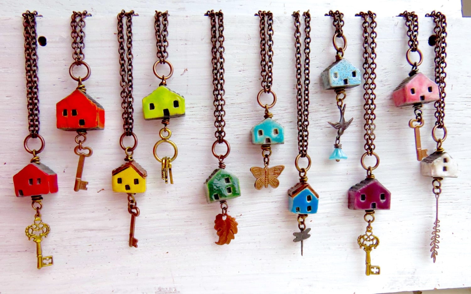 Handmade Ceramic House Pendant Long Chain Necklace With - Etsy