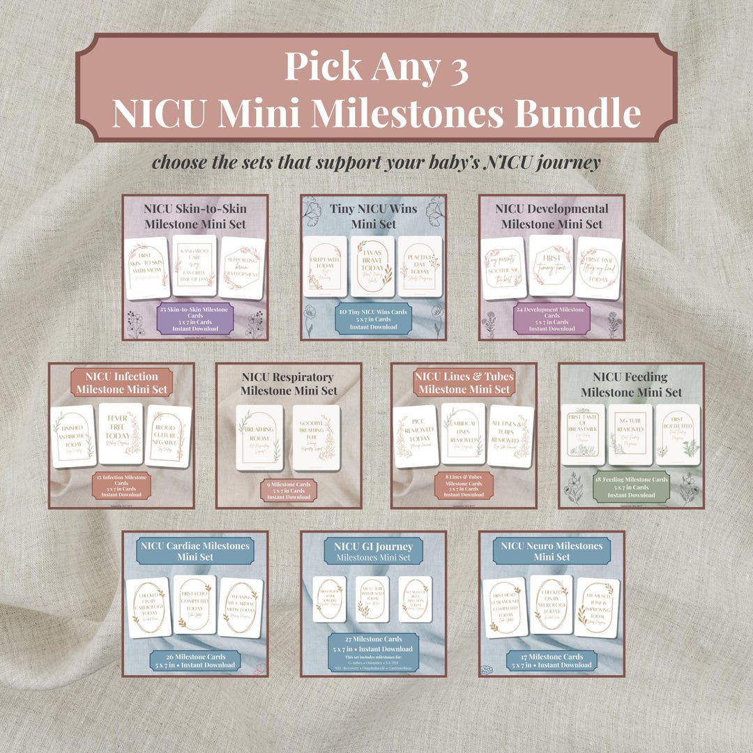 Pick Any 3 NICU Mini Packs • Printable NICU Milestone Cards • Choose ...
