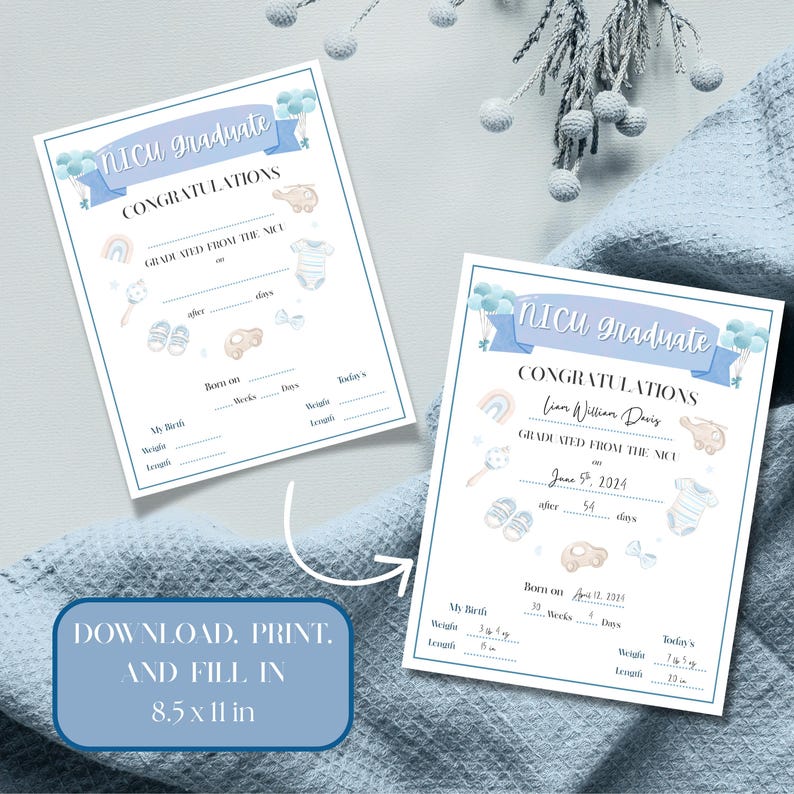 NICU Graduate Certificate Printable, NICU Milestone Keepsake, Nursery ...