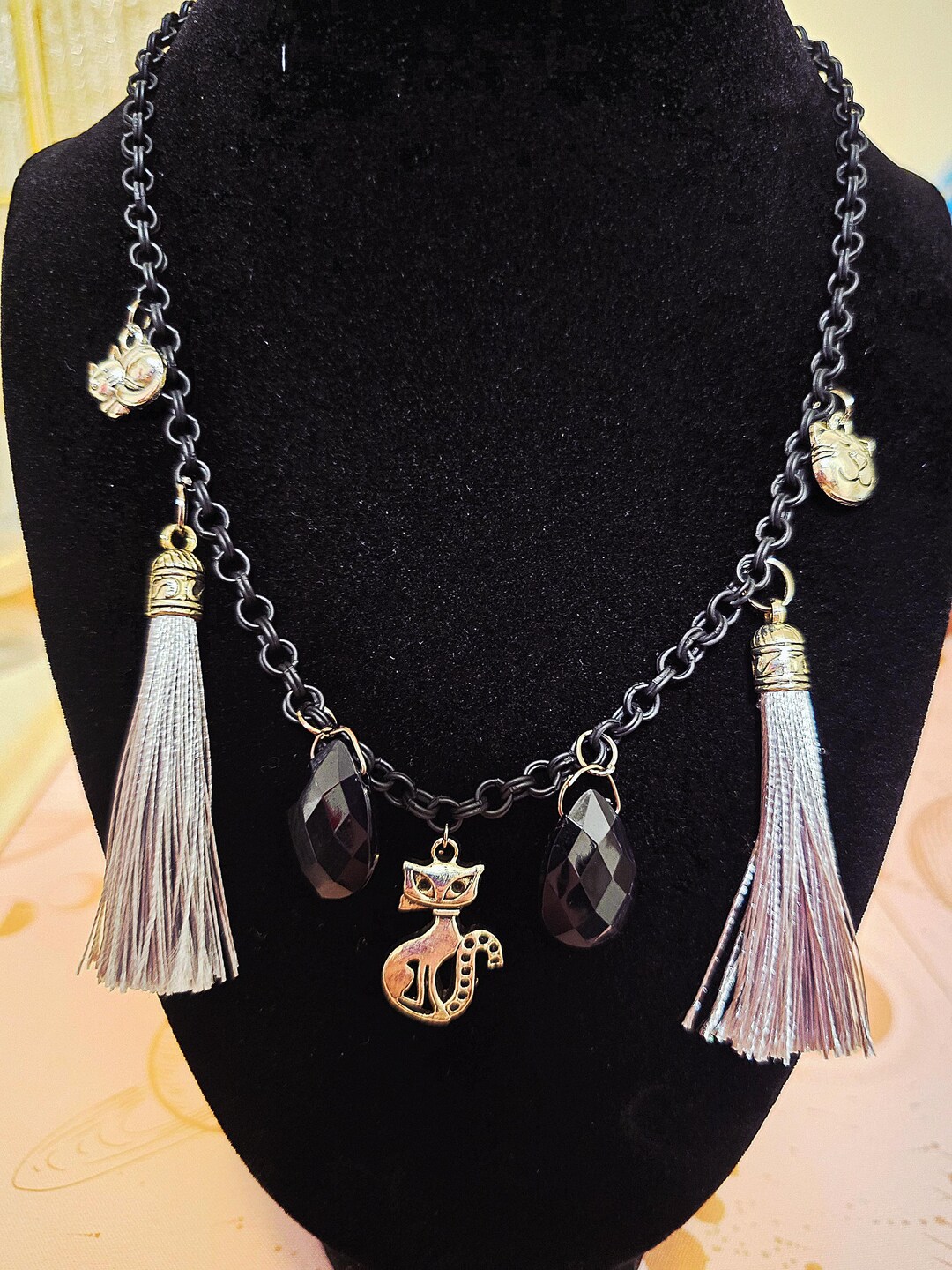 Purr-fect Tassel & Cat Charm Necklace - Etsy