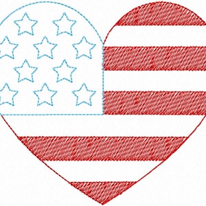 Vintage Style Heart Shaped American Flag Machine Embroidery Design - Etsy