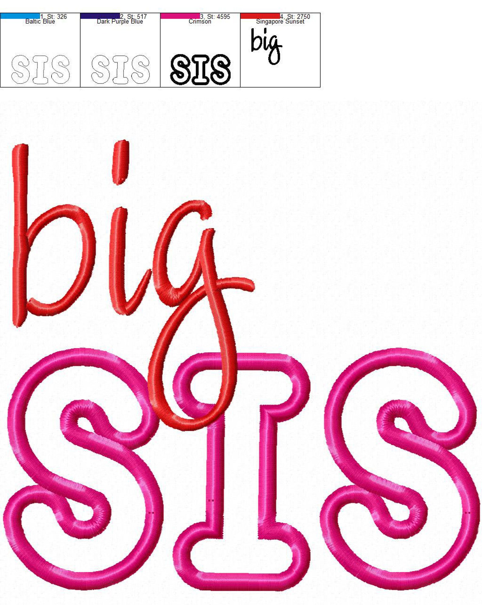 Big Sis Applique Machine Embroidery Design 4 Sizes - Etsy