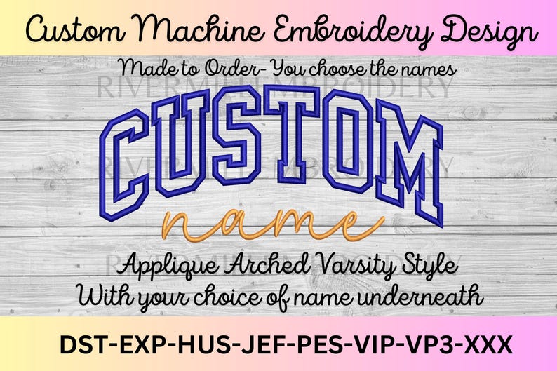 Custom Name Arched Varsity Applique Machine Embroidery Design - Made to ...