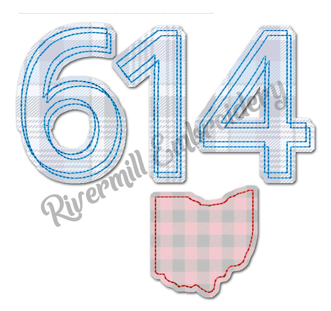Ohio 614 Area Code Raggy Applique Machine Embroidery Design - 4 Sizes ...