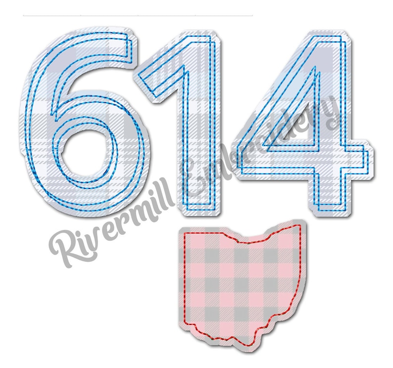 Ohio 614 Area Code Raggy Applique Machine Embroidery Design - Etsy