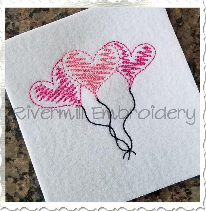 Scribble Heart Balloon Trio Machine Embroidery Design - 4 Sizes - Etsy