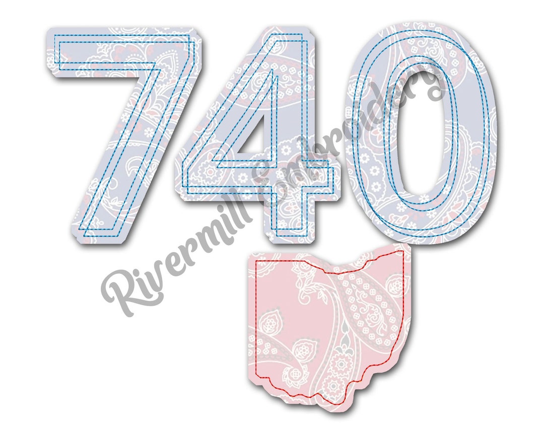 Ohio 740 Area Code Raggy Applique Machine Embroidery Design - 4 Sizes ...