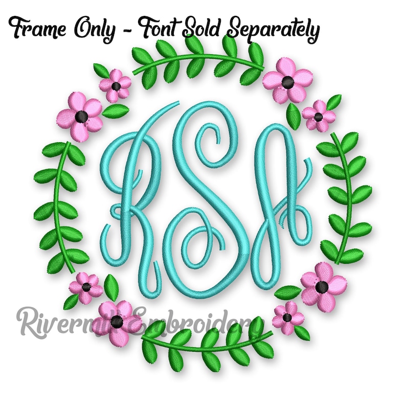 Flower Wreath Monogram Frame Machine Embroidery Designs 4 | Etsy