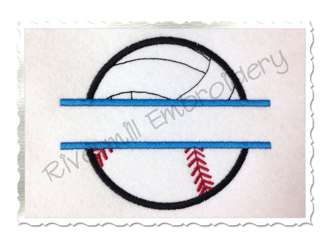 Split Ball Half Volleyball Half Softball / Baseball Applique Machine ...