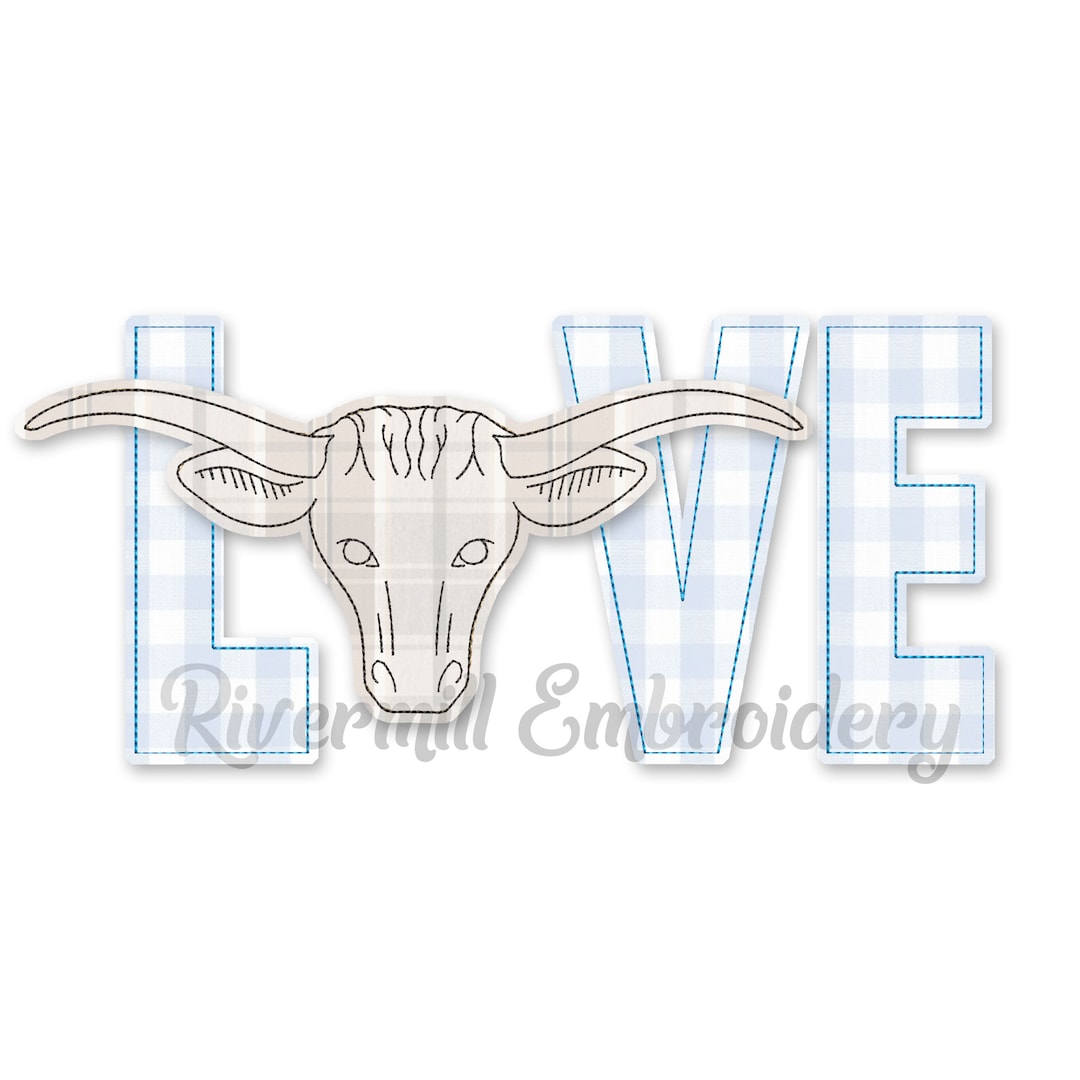 Raggy Applique Longhorn Bull Love Machine Embroidery Design - 4 Sizes ...