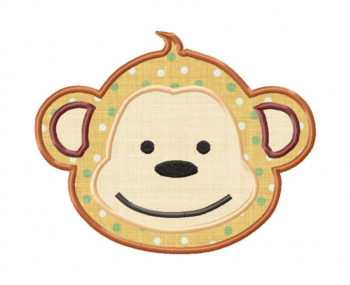 Applique Monkey Face Machine Embroidery Design 4 Sizes | Etsy