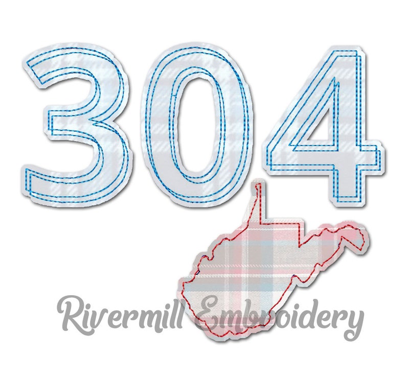 West Virginia WV 304 Area Code Raggy Applique Machine | Etsy