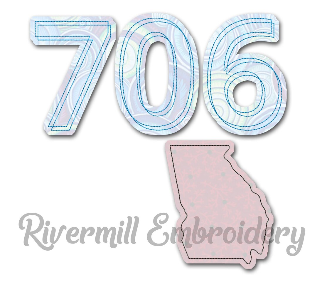 GA Georgia 706 Area Code Raggy Applique Machine Embroidery Design 4 ...
