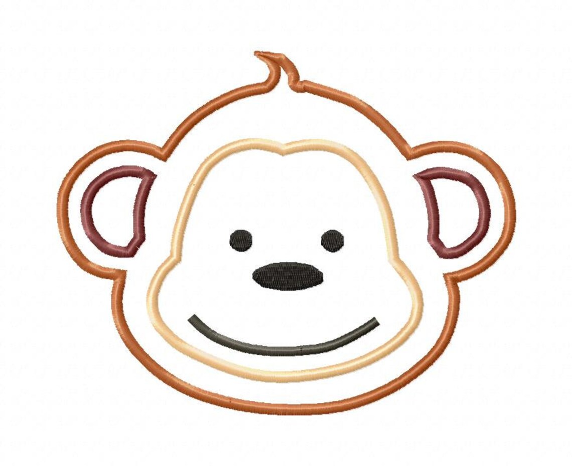 Applique Monkey Face Machine Embroidery Design 4 Sizes | Etsy
