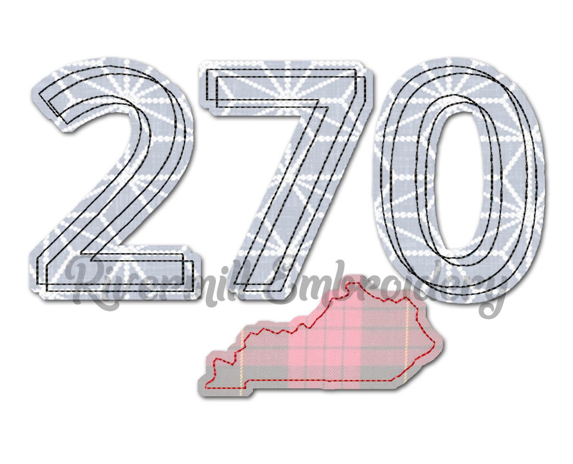 KY Kentucky 270 Area Code Raggy Applique Machine Embroidery Design - 4 ...