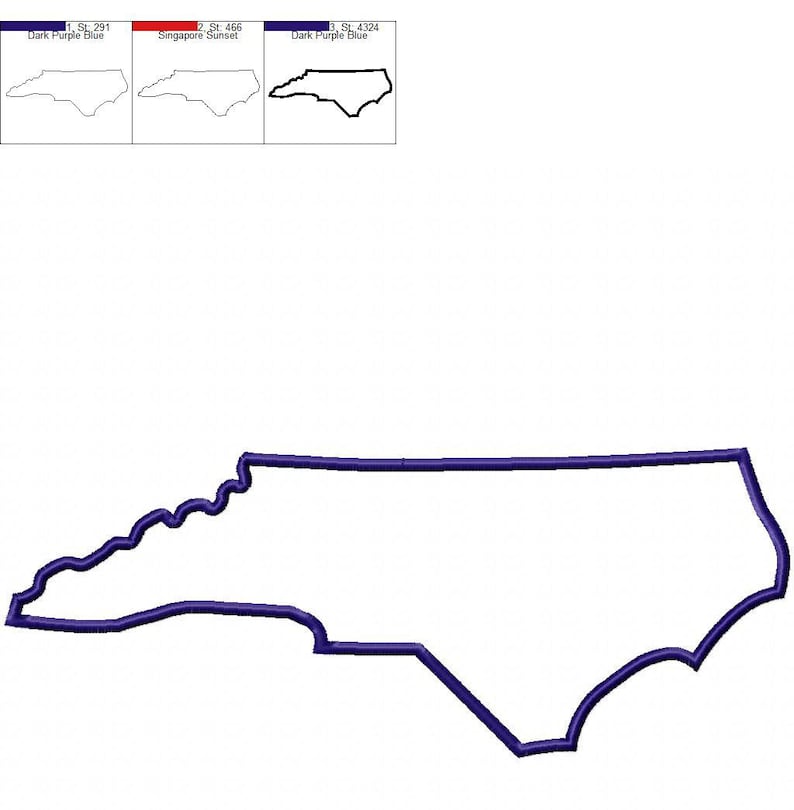 Large State of North Carolina Applique Machine Embroidery Design - 4 ...
