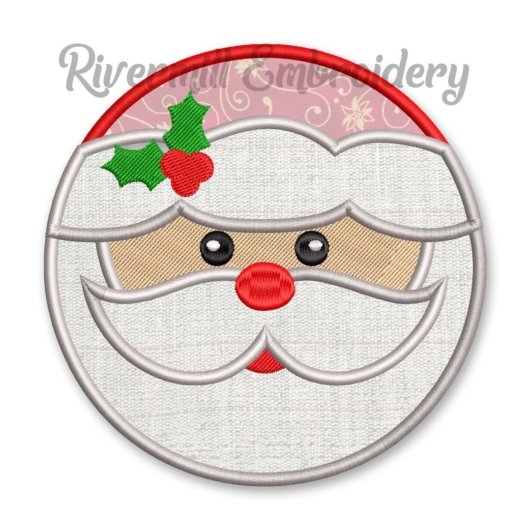 Round Santa Claus Face Applique Christmas Machine Embroidery Design - 4 ...