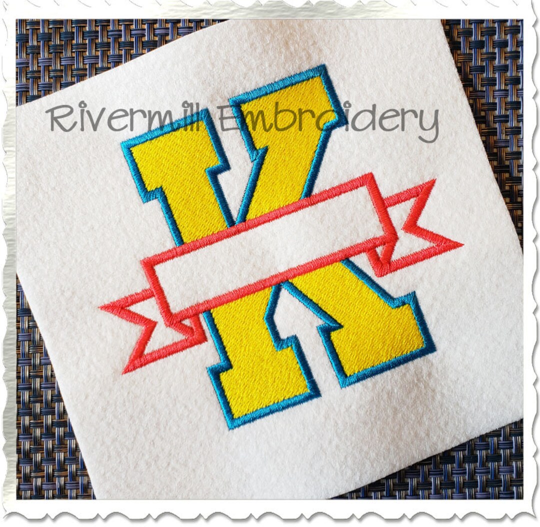 2 Color Varsity Style Letters W/ Banner Machine Embroidery Font ...