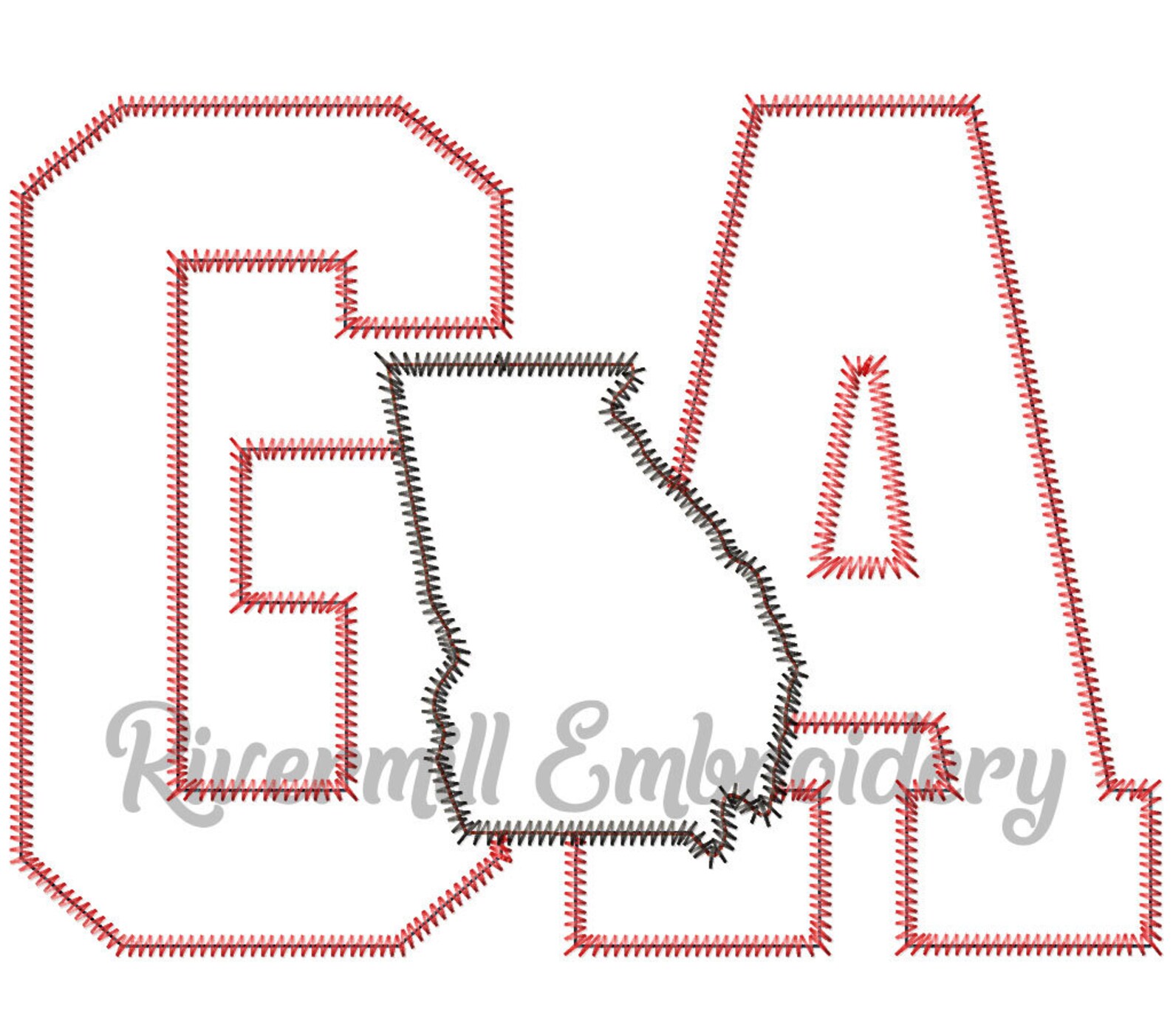 GA Georgia Letters & State Zig Zag Applique Machine Embroidery Design ...