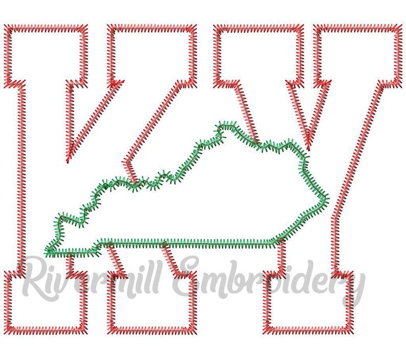 Large KY Kentucky Letters & State Zig Zag Applique Machine Embroidery ...