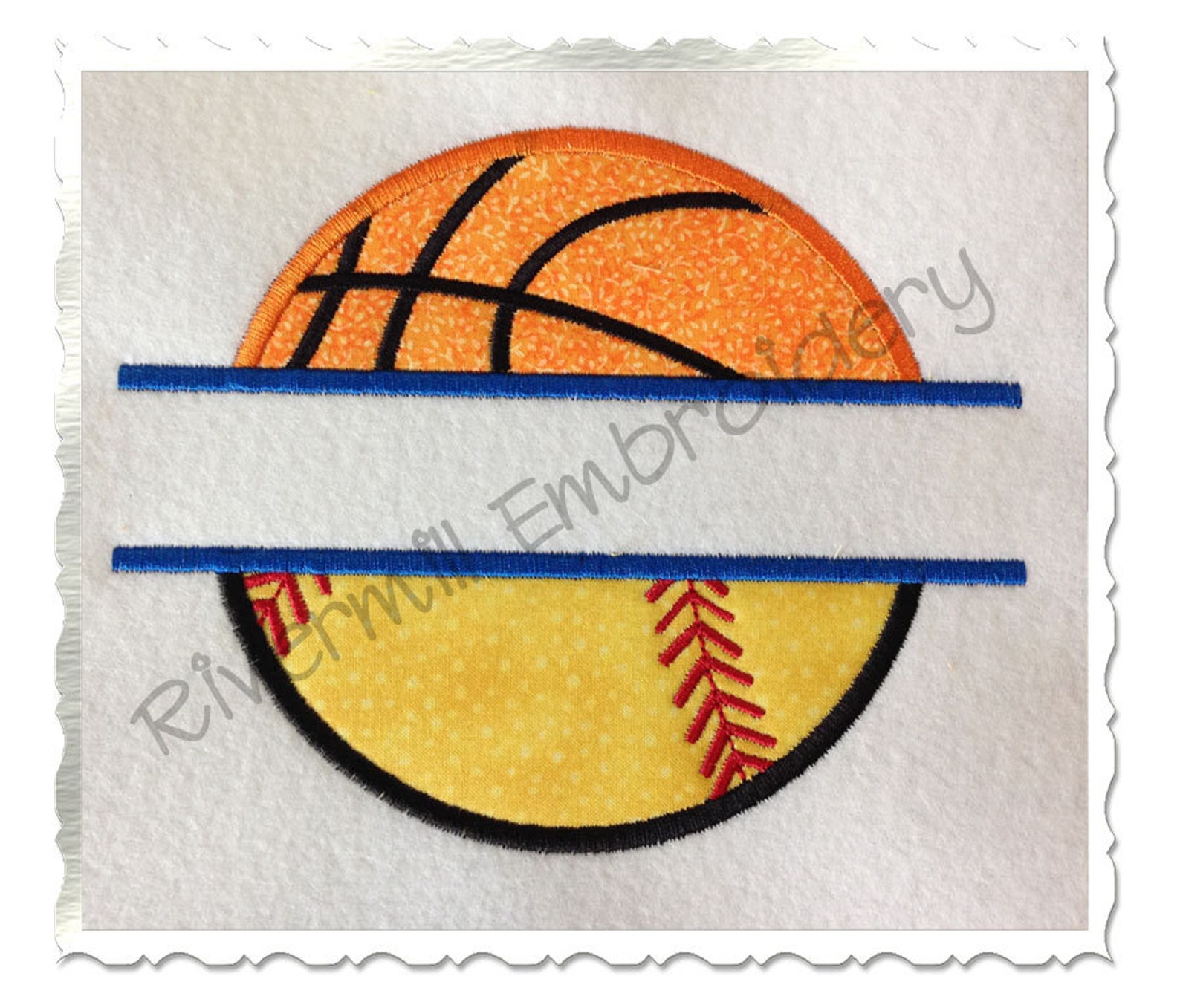 Split Ball Half Basketball Half Softball / Baseball Applique | Etsy