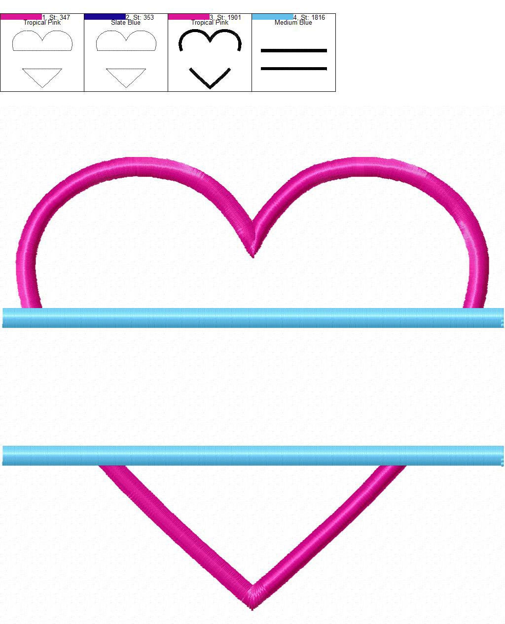 Split Applique Heart Machine Embroidery Design 4 Sizes - Etsy
