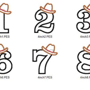 Cowboy Hat Applique Birthday Numbers Machine Embroidery Design - 4 ...