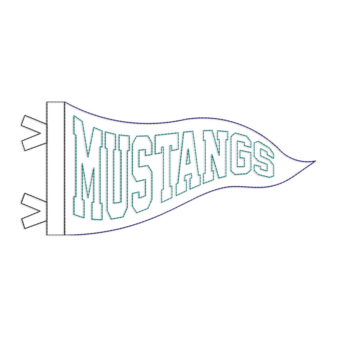 Mustangs Wavy Pennant Flag Bean Stitch Raggy Applique Machine ...