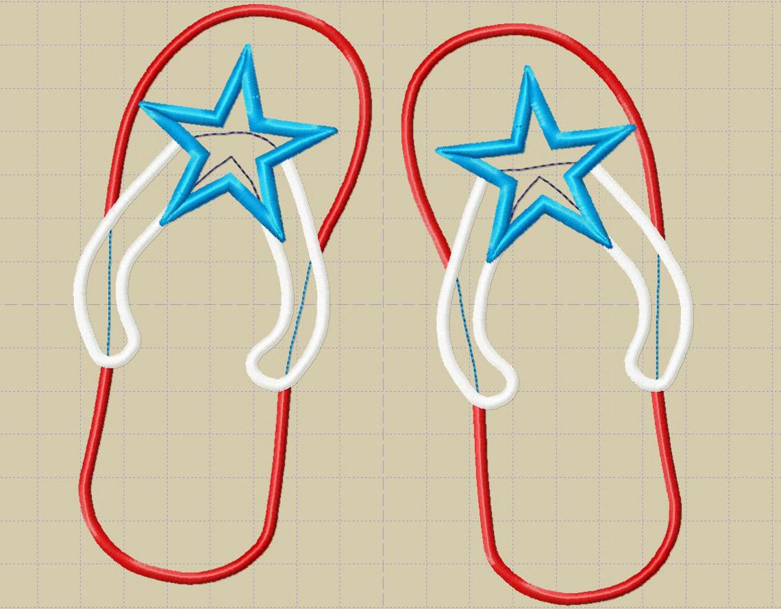 Applique Star Flip Flops Machine Embroidery Design 4 Sizes | Etsy