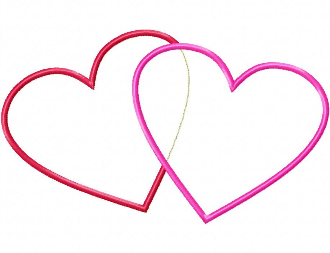 Two Hearts Applique Machine Embroidery Design - 4 Sizes - Instant ...