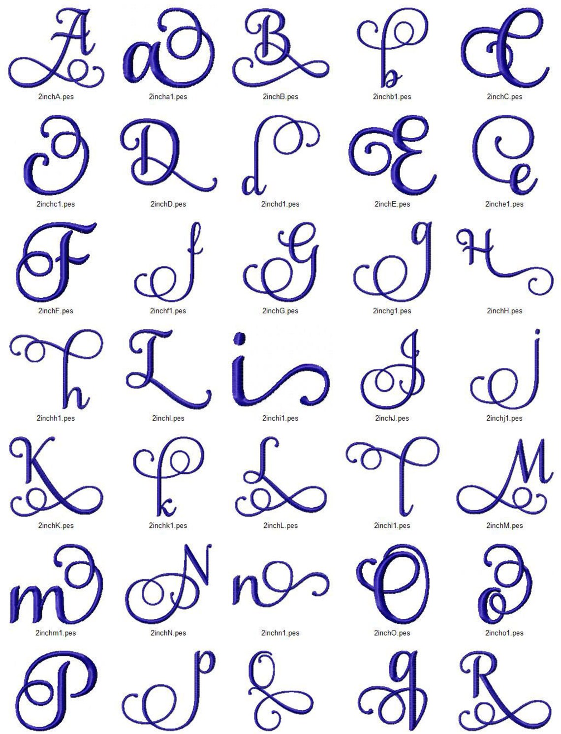 1 1/2" Size - Samantha Script Alternate Set 2 Machine Embroidery Font ...