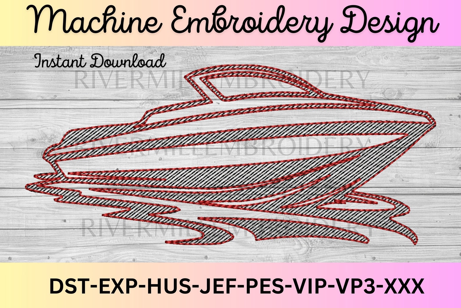 Boat in a Lake Sketch Style Machine Embroidery Design - 4 Sizes ...