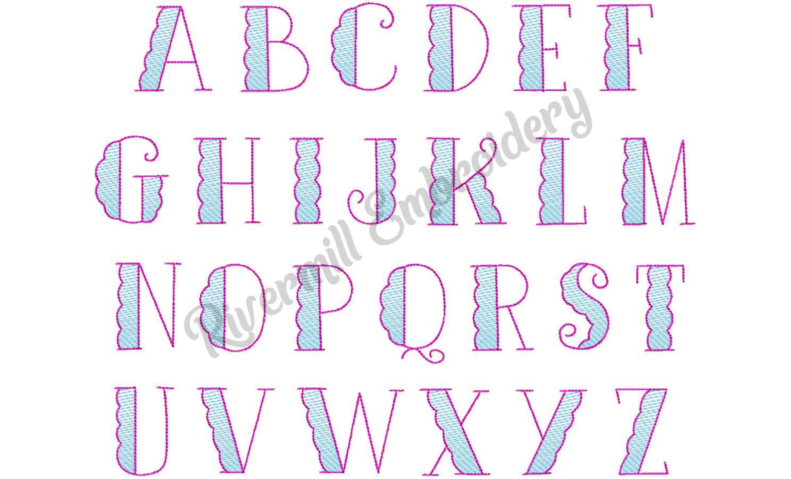Sarah Machine Embroidery Font Monogram Alphabet - 3 Sizes Scalloped ...
