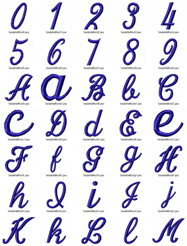 Simple Script Machine Embroidery Font Alphabet - 1 1/2