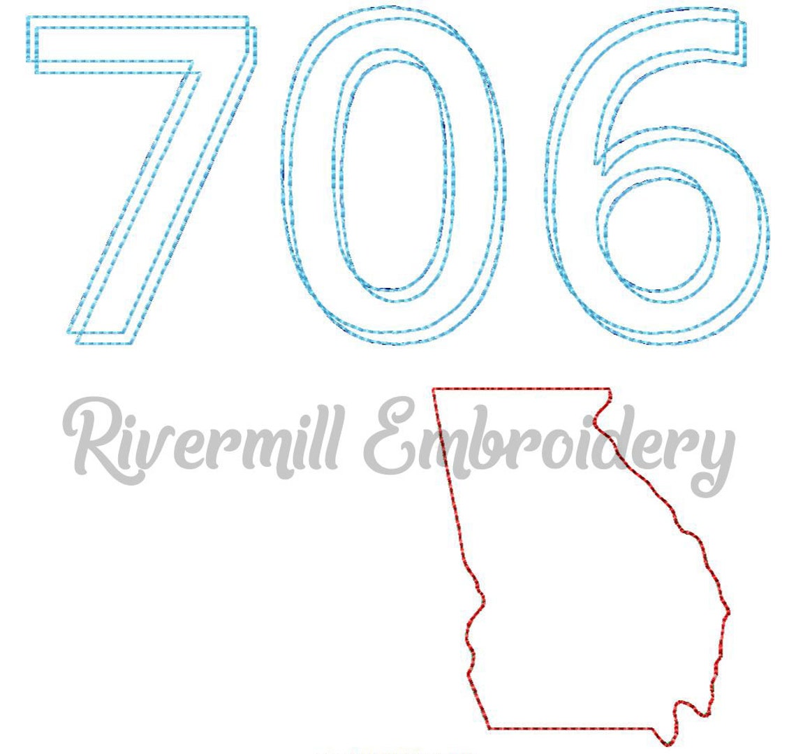 GA Georgia 706 Area Code Raggy Applique Machine Embroidery | Etsy