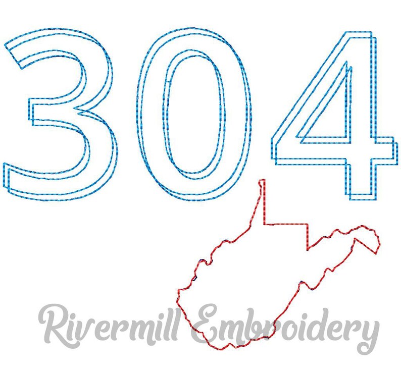 West Virginia WV 304 Area Code Raggy Applique Machine - Etsy
