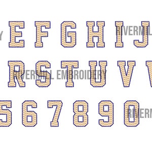 Sketch Style Varsity 2 Color Machine Embroidery Font Monogram Alphabet ...