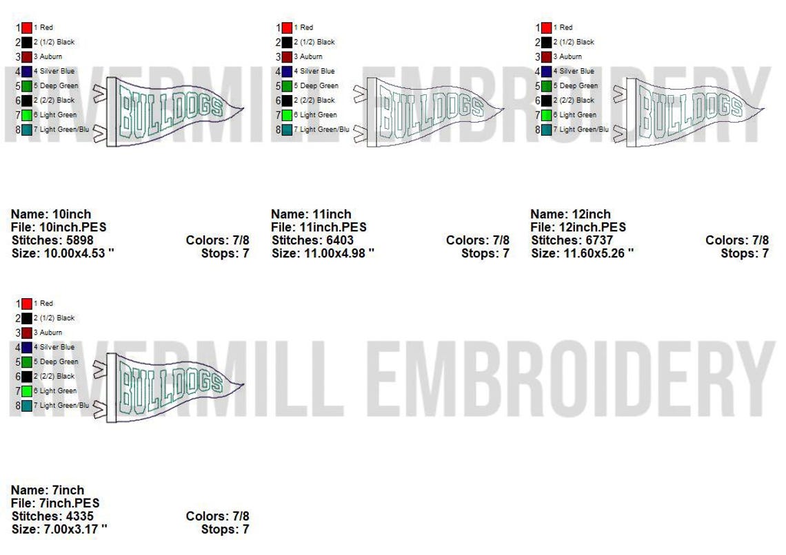 Bulldogs Wavy Pennant Flag Bean Stitch Raggy Applique Machine ...