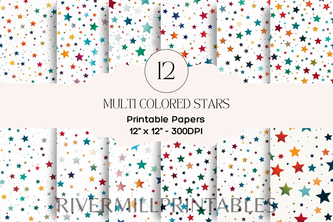 12 Rainbow Star Pattern Printable Papers, 300DPI JPG Files Digital ...
