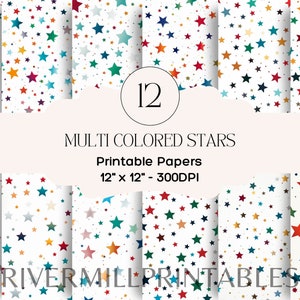 12 Rainbow Star Pattern Printable Papers, 300DPI JPG Files Digital ...