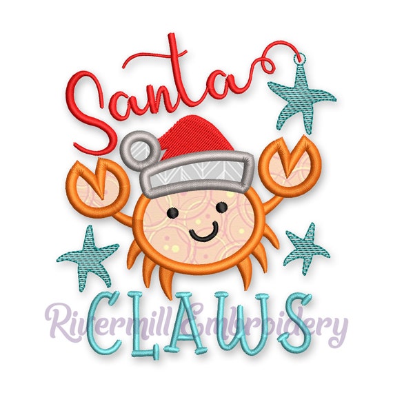 Santa Claws Crab Christmas Applique Machine Embroidery Design - Etsy