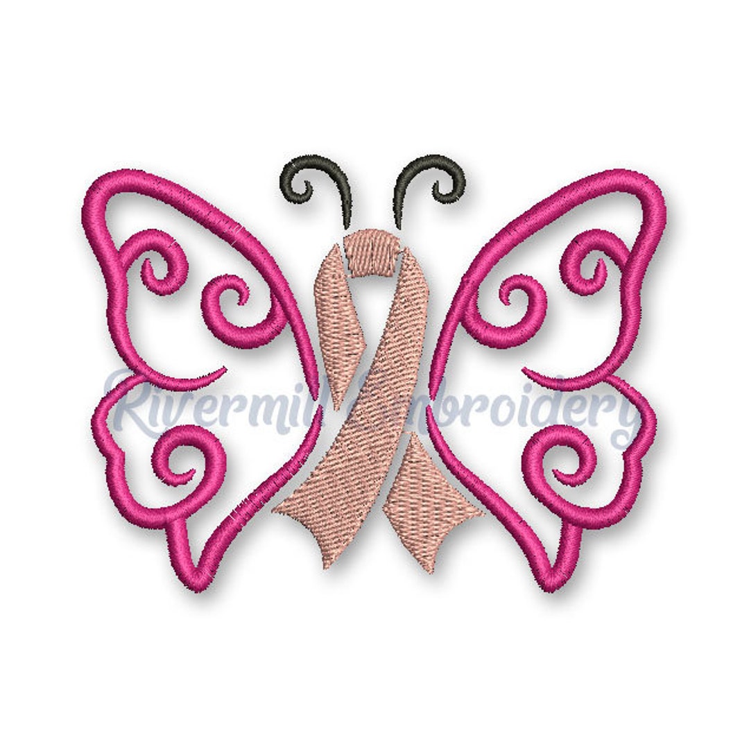 Breast Cancer Pink Ribbon With Butterfly Wings Machine Embroidery ...