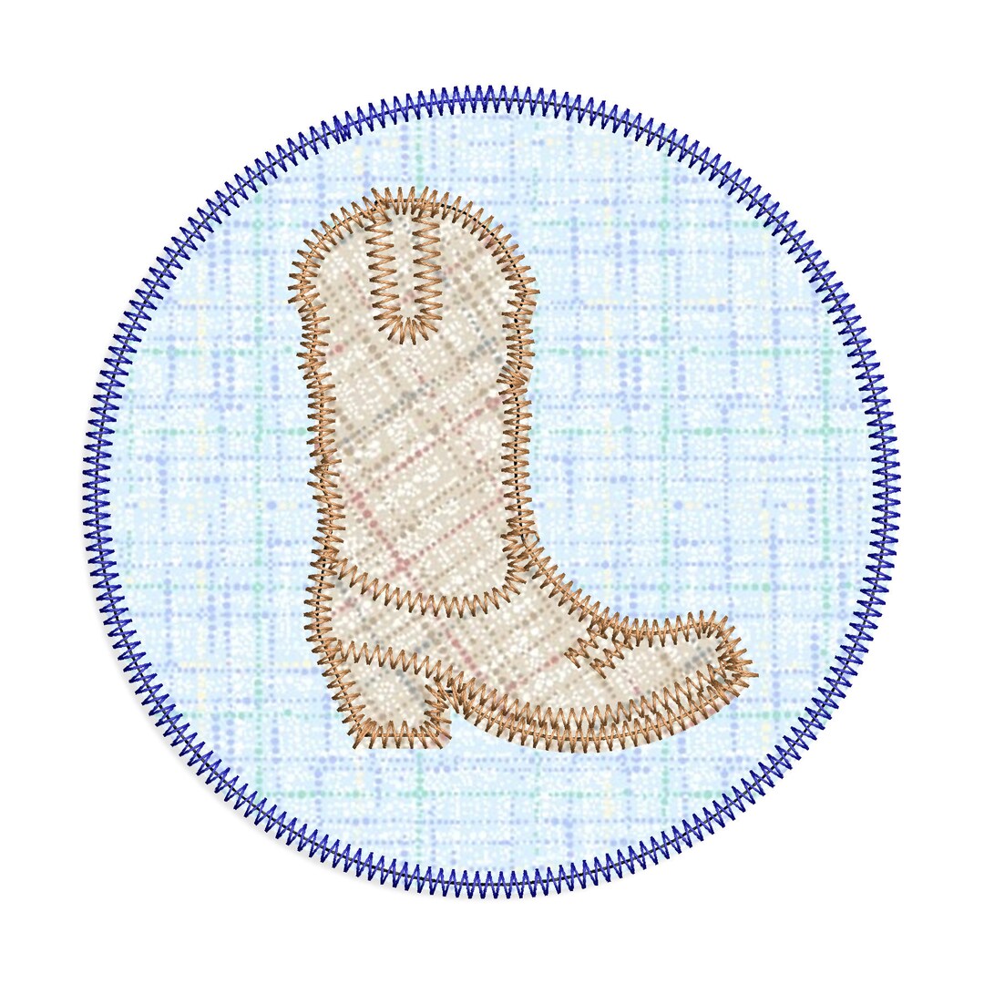Zig Zag Applique Cowboy Boot in A Circle Machine Embroidery Design - 4 ...