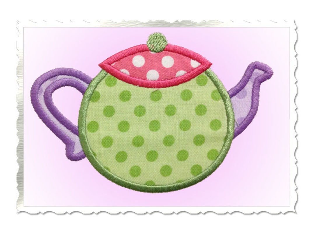 Teapot Applique Machine Embroidery Design - 4 Sizes - Instant Download ...