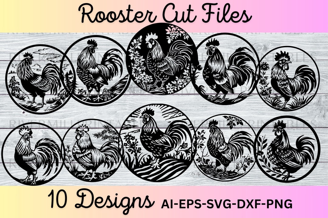 Rooster SVG EPS Cut File Bundle Cricut Silhouette Stencil Vector Laser ...