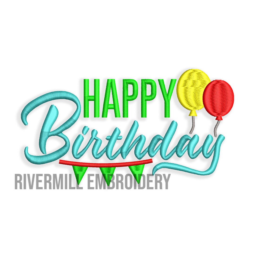 Happy Birthday Machine Embroidery Design With Balloons - Etsy
