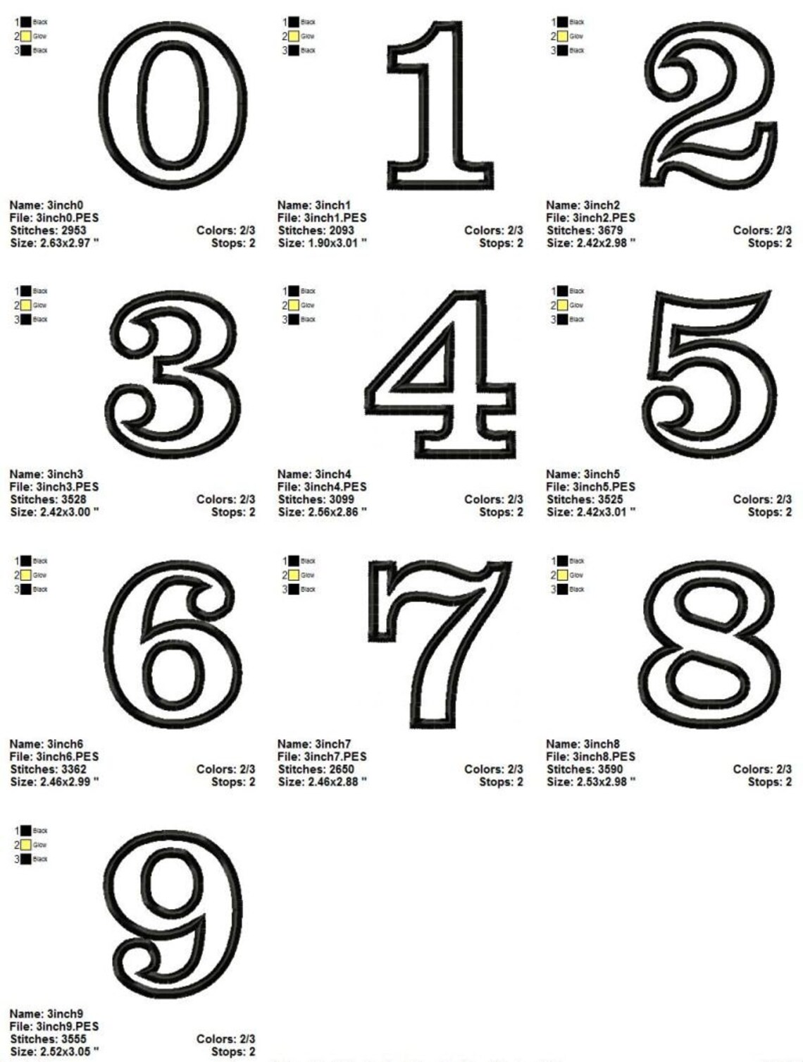 Simple Applique Numbers (set 2) Machine Embroidery Designs - 5 Sizes ...